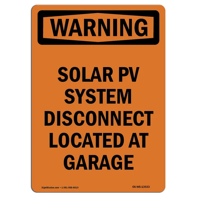 SOLAR PV SYSTEM Disconnect Located ANSI Warning Sign Metal Plastic ...