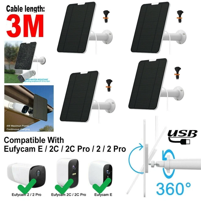 4X 4W SOLAR Panels for Eufycam Eufy Cam E/2C/E/2 Pro Wall Mount 13ft ...