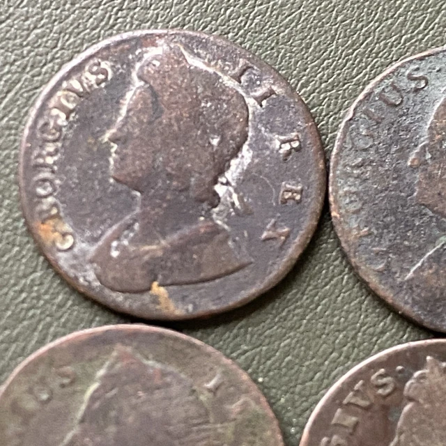 GEORGE II HALF Penny Coins (5) 1739 1740 1731 1744 US Colonial Copper ...