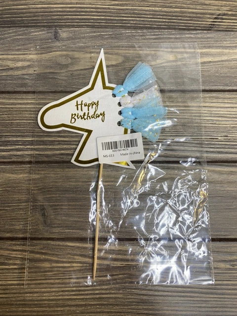 HAPPY BIRTHDAY UNICORN Head Cupcake Cake Topper White Blue Tulle Mane ...