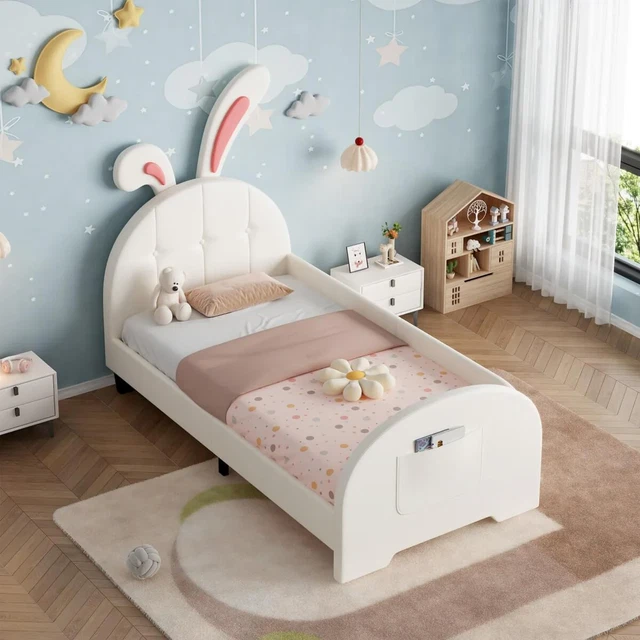 3FT SINGLE BUNNY Bed Frame - Upholstered PU Leather, Rabbit Ear ...