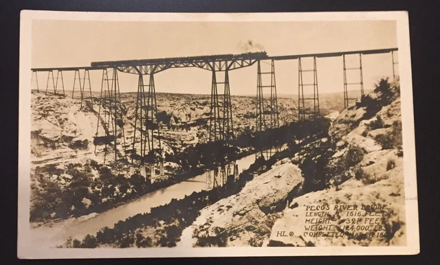 PECOS RIVER BRIDGE Moving Train Undivided RPPC Texas Antique Postcard ...