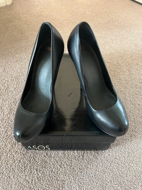 ASOS SIZE 5 Polly Black Leather Concealed Platform Heel Court Shoe ...
