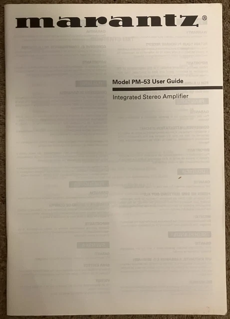 VGC OFFICIAL USER MANUAL Marantz PM-53 INTEGRATED STEREO AMPLIFIER Instructions £14.89 - PicClick UK