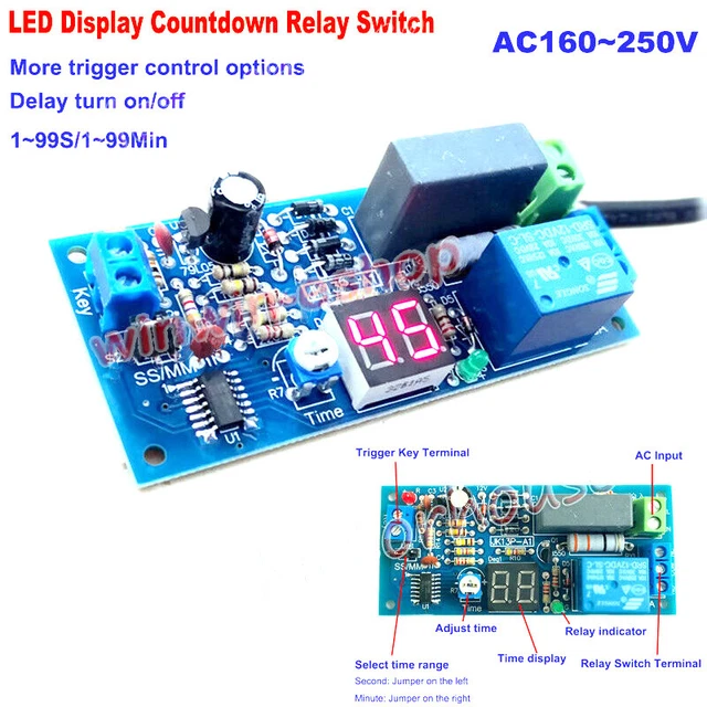 TURN ON/OFF TIMER Relay Switch Module AC 220V 230V Trigger Countdown ...