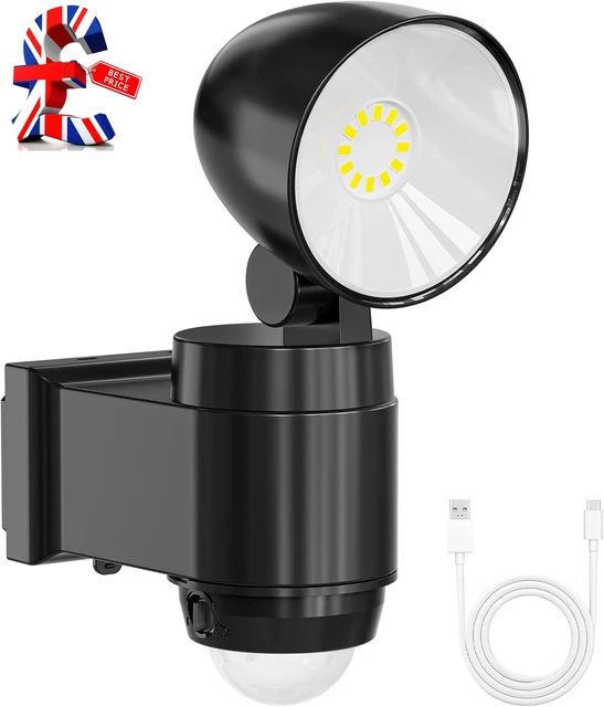 RECHARGEABLE BATTERY POWERED Outdoor Lights, USB Charging LED Security ...