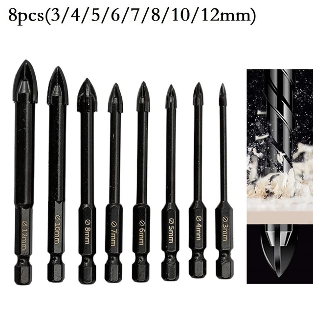 8PCS EFFICACE UNIVERSEL Forage Outil Croix Alliage Mèches de Lot Trou ...