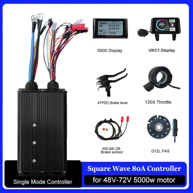 E-BIKE SQUARE WAVE Motor Controller Kit 48V-72V 80A 5000W +S900/UKC1 ...
