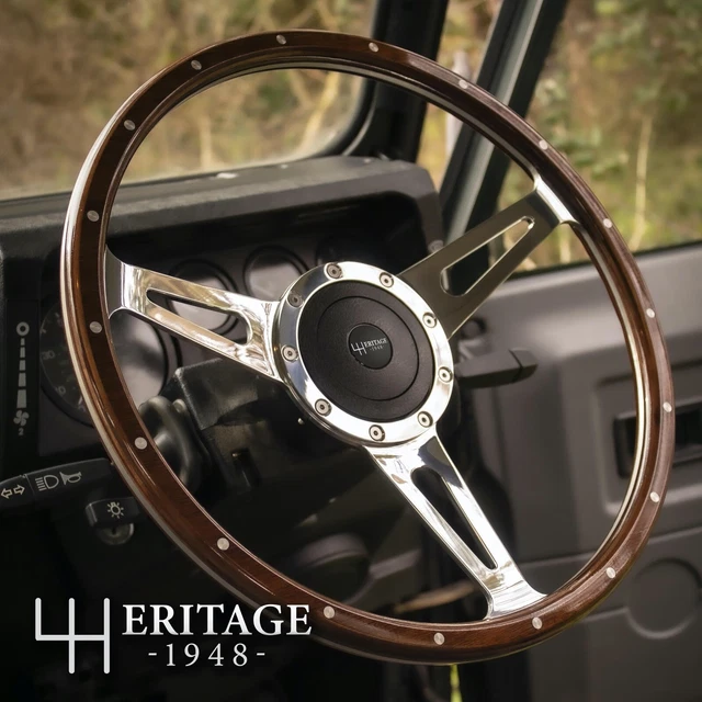 LAND ROVER DEFENDER 15" Beech Wood Rim Steering Wheel + 48 Spline Boss ...