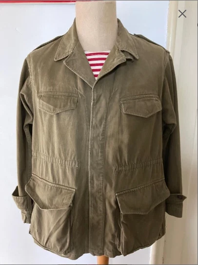 MEDIUM. VINTAGE FRENCH M47 French Army Field Jacket, HBT Cotton, 1950's ...