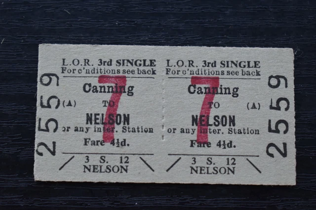 LIVERPOOL OVERHEAD RAILWAY Ticket LOR CANNING to NELSON No 2559 £1.70 ...
