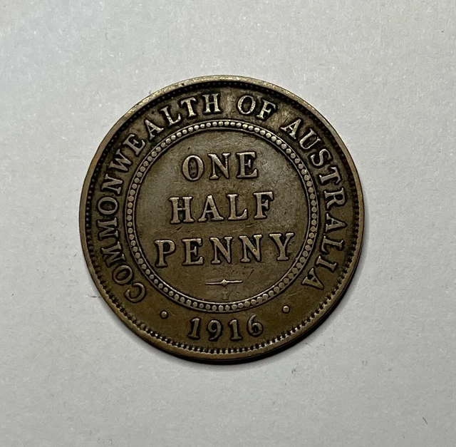 1916 HALF PENNY Coin - Australian King George V Average Circulated ...