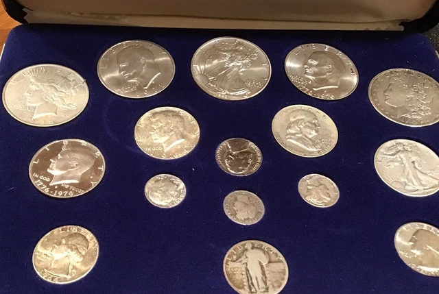 100 YEARS OF U.S. Mint Silver Coin Designs - 16 Coin Set in Display ...