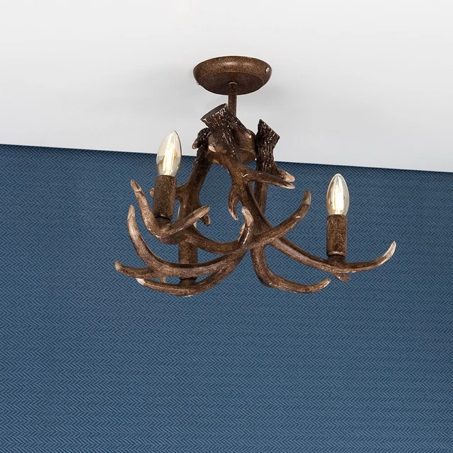 ANTLER DESIGN CEILING Light Fitting Rustic Natural 3 Way Living Room ...