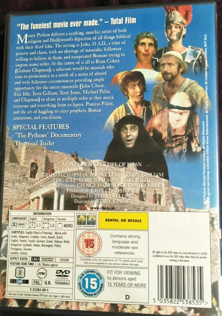 MONTY PYTHON'S LIFE Of Brian DVD Region 2 VGC Digitally Remastered Free ...