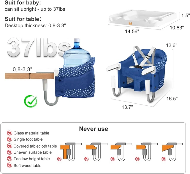HOOK ON HIGH Chair with Tray,Portable Baby High Chair That Attaches to ...