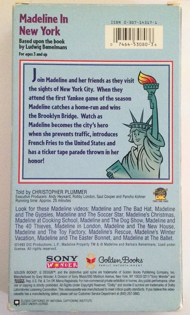 MADELINE: MADELINE IN New York - (VHS, 1993) Golden Books Family ...