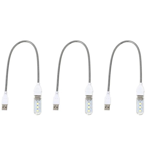 3 PIECES USB Night Light Student Computer Flexible Gooseneck Lamp Desk ...