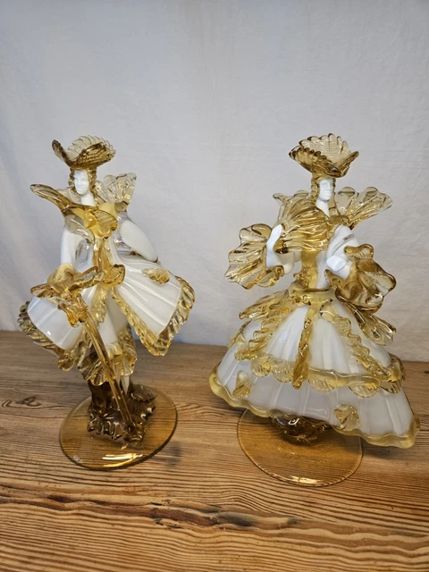 FRANCO G TOFFOLO Murano Art Glass Figures Pair Venetian Courtesan ...