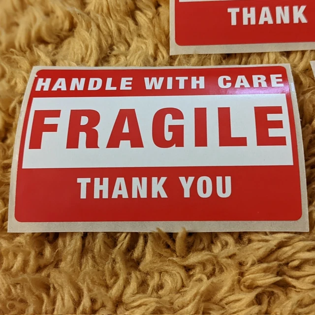 LARGE FRAGILE - Handle With Care - Thank You - Stickers - 3 inch x 2 ...