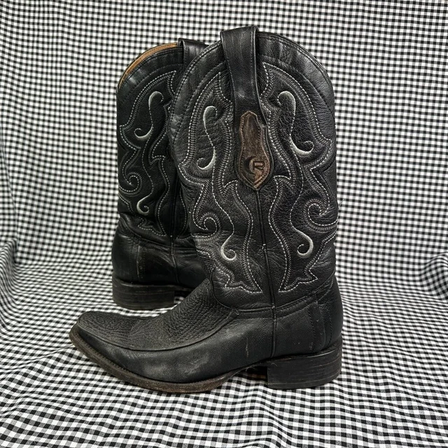 RICHIE MOON BLACK Shark Leather Cowboy Boots Western Vaquero Men’s 7.5 ...