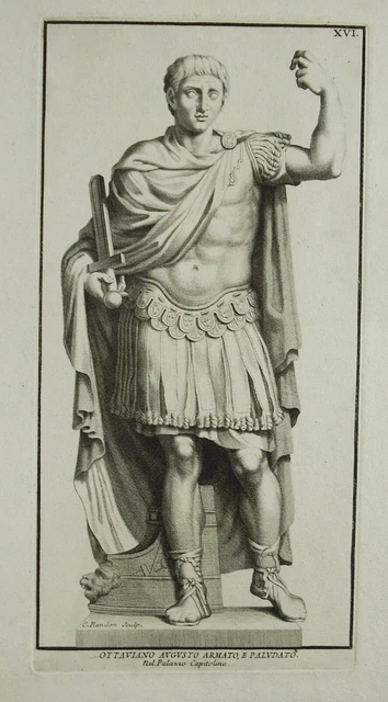 GRAVURE ORIGINALE C1700 Empereur romain Octave Auguste sc Claude RANDON ...