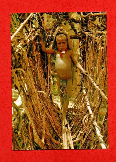 1960S PAPUA NEW Guinea pikinini crossing vine bridge postcard child ...