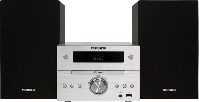 KOMPAKTANLAGE TELEFUNKEN MC1001BM silber CD MP3 USB AUX UKW Radio Blue ...