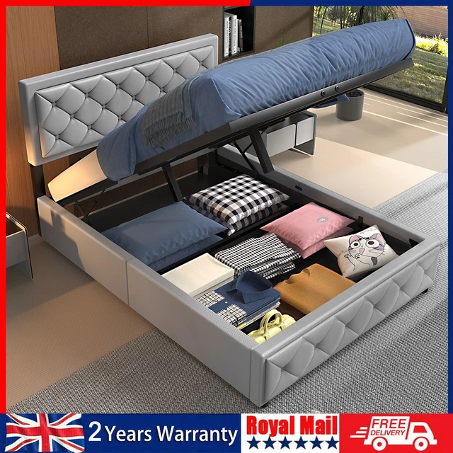 NEW OTTOMAN STORAGE UPHOLSTERED BED FRAME 4FT6 DOUBLE LEATHER GAS LIFT BED Rhudl £231.27 ...