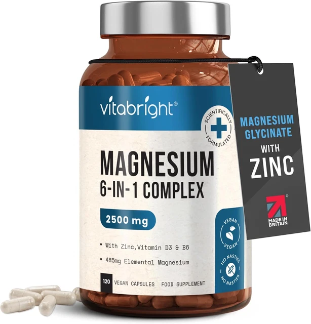 VITABRIGHT MAGNESIUM GLYCINATE Complex 6-In-1 | 2500Mg~485Mg Elemental ...