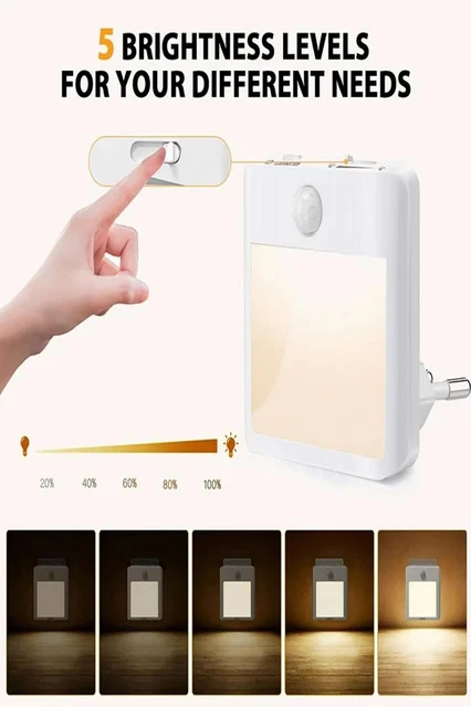 PLUG IN PIR Motion Sensor Hallway Plug Socket LED Home Night Light Lamp ...