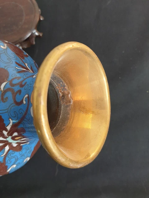 VASE CHINOIS BRONZE doré et émaux cloisonné lotus enameled chinese ...