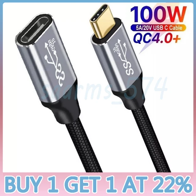 USB 3.1 TYPE-C Extension Cable USB-C Male to Female Charging 100W 4K ...