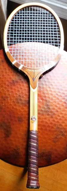 VINTAGE IMPERIAL WOOD Tennis Racket 2L, TAD Davis, Leather wrap handle ...