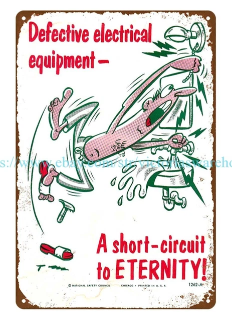 1960S NATIONAL SAFETY Poster Defective Electrical Equipment metal tin ...