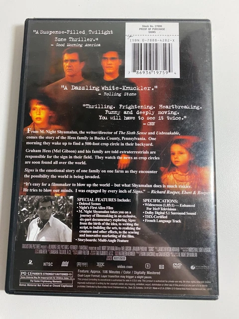 M. NIGHT SHYAMALAN'S Signs Mel Gibson Very Good (DVD) **Sci-fi/Thriller ...