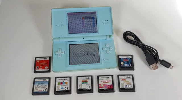 NINTENDO DS LITE Turquoise Console With Games & Charger Bundle Working ...