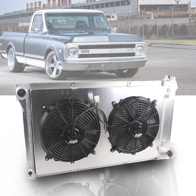 RADIATOR 4ROW WITH 2Fan For 67-72 Chevy/GMC Pickup Truck C10 C20 C30 ...