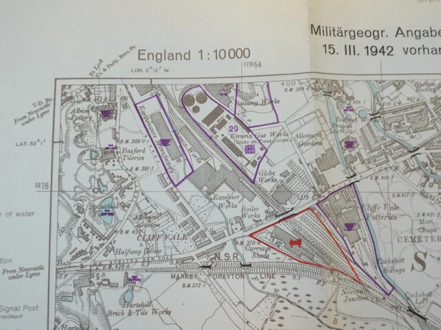 WW2 GERMAN LUFTWAFFE AERIAL BOMBING MAP OF STOKE-ON-TRENT SECTION 16f ...