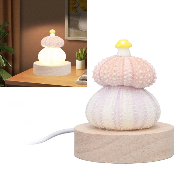 LED NIGHT LAMP Warm White USB Plug In Natural Shell Body Cute Mushroom ...