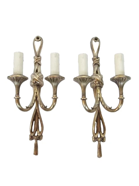 APPLIQUE ANCIENNE BRONZE Louis XVI Ruban Nœud luminaire lustre flambeau ...