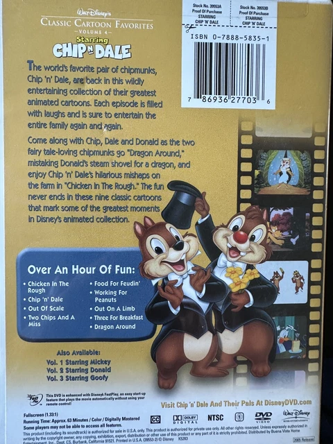CHIP N DALE DVD Walt Disneys Classic Cartoon Favorites Starring (DVD ...