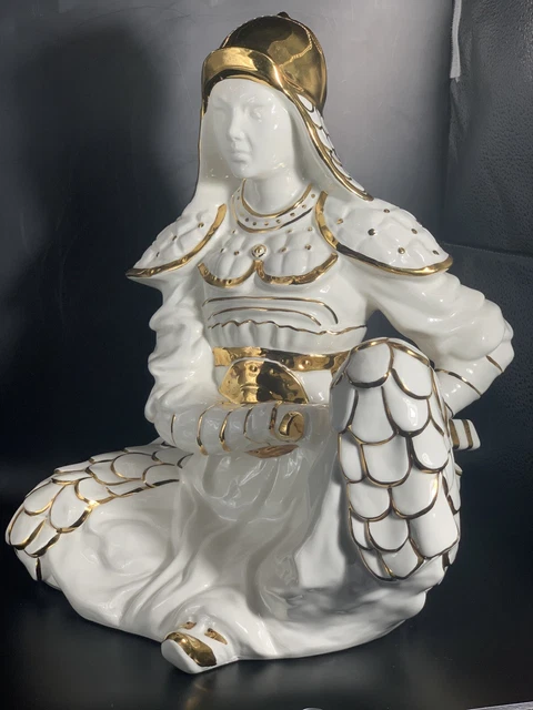 LARGE CERAMIC SITTING Japanese Samurai Statue, White & Gilt, 13" H Made ...