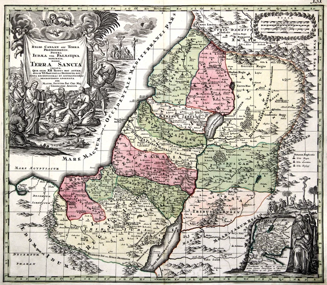 HOLY COUNTRY ISRAEL Palestine Original Copperplate Map Seutter Rogg ...