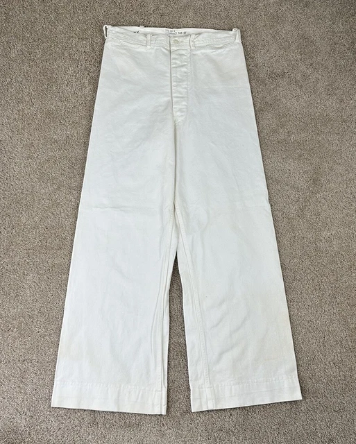 VINTAGE US NAVY Issued White Bell Bottom Sailor Flare Pants Size 31 40s ...