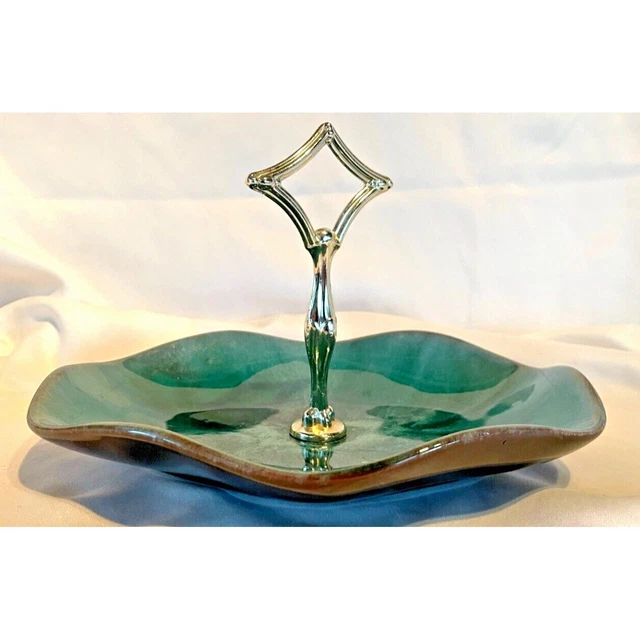 VINTAGE BLUE MOUNTAIN Pottery Handled Dish Tray – 9" Green Drip Glaze ...