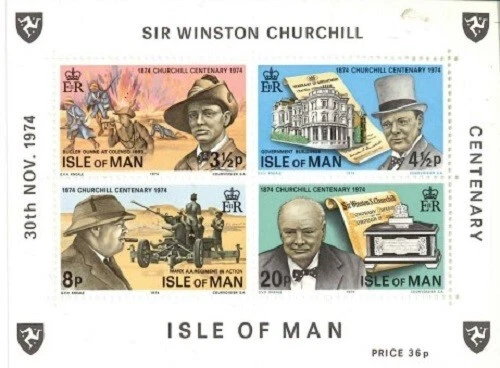 ISLE OF MAN stamps 1974 Churchill Centenary Miniature Sheet First Day ...