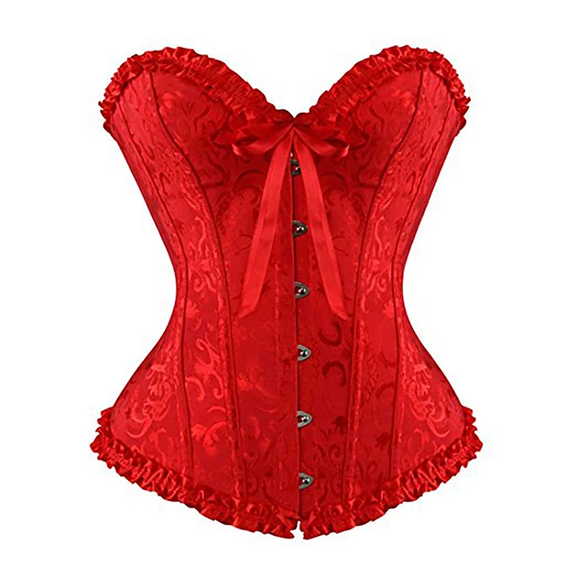 (RED M)WOMEN CORSET Lace Up Tummy Control Jacquard Prevent Sagging GSA ...