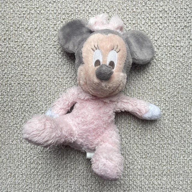 DISNEY PARKS 9& Baby Minnie Mouse Pink Gray Rattle Plush Doll Stuffed ...