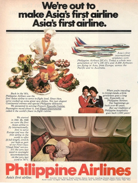 1982 ORIGINAL ADVERTISING' American Philippine Airlines Business Class ...